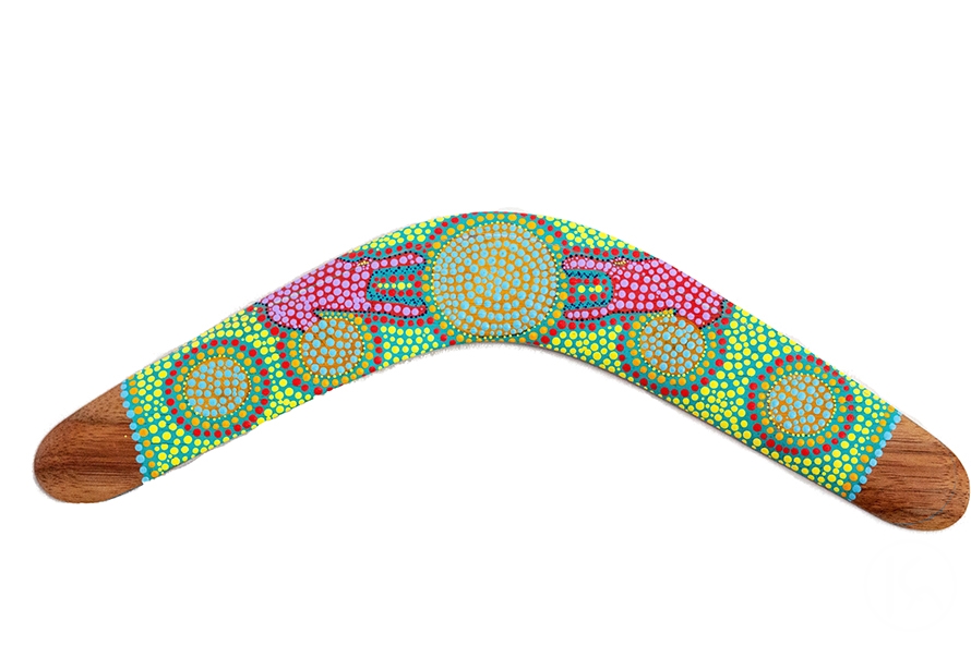 Hand Painted Boomerang by Warlukurlangu Artists from Yuendumu, Central ... Hand Painted Boomerang by Warlukurlangu Artists from Yuendumu, Central ...